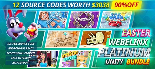 Easter Webelinx Platinum Unity Bundle SALE – 12 source codes worth $3038 90% OFF! – Sell My App