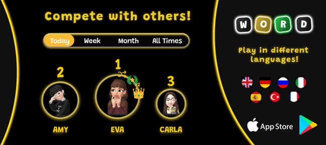 Wordie Wordle Game (4 languages and leaderboard available) – Sell My App