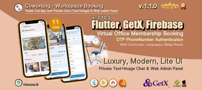 Coworking – Workspace Booking Flutter Full App with GetX | Chat | Web Admin Panel | Google Admob ...