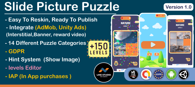 Slide Picture Puzzle Complete Unity Project (GDPR + AdMob ads+ Unity ads) – Sell My App